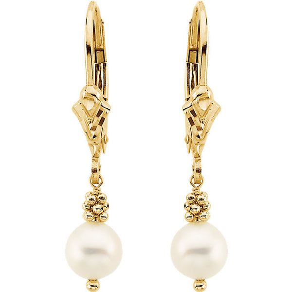14K Yellow Gold Freshwater Pearl Leverback Earrings – Cailin's Fine ...